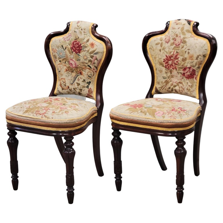 Pair of Antique English Regency Chairs With Original Floral Petit ...