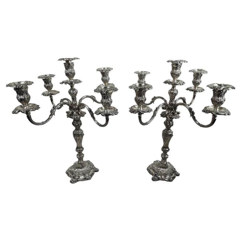 Pair of Antique English Rococo Sterling Silver 5-Light Candelabra For ...