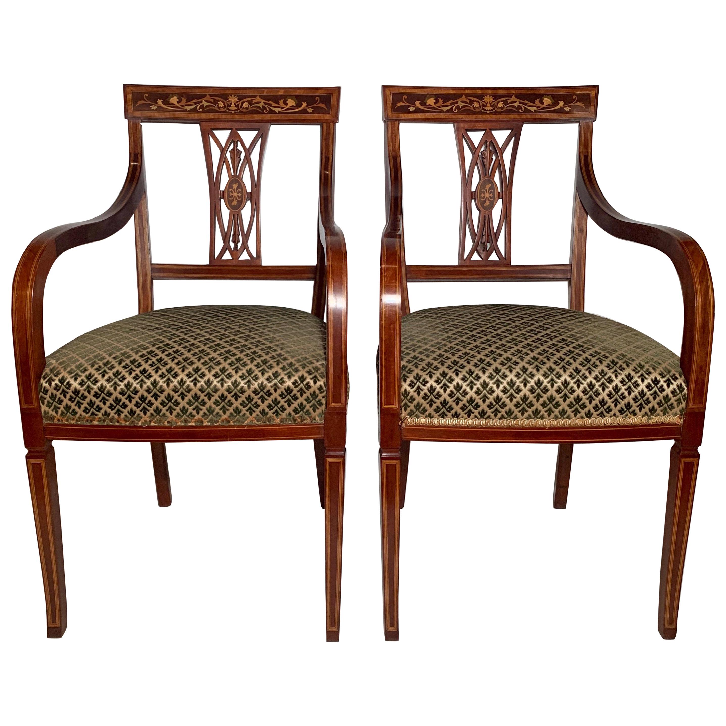 Pair of Antique English Sheraton Mahogany Armchairs at 1stDibs