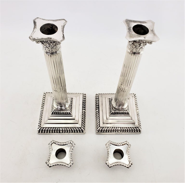 Pair of Antique English Silver Plated Candlesticks in a Corinthian ...