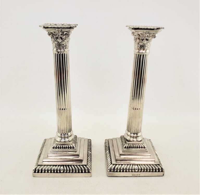 Pair of Antique English Silver Plated Candlesticks in a Corinthian ...