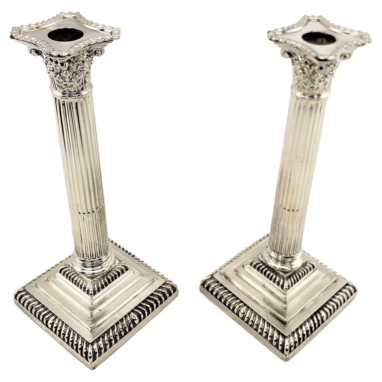 Pair of Antique English Silver Plated Candlesticks in a Corinthian ...