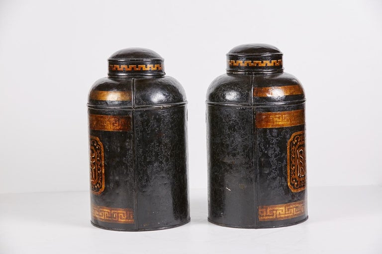 Pair of Antique English Tole Tea Canisters by Parnall and Sons, Ltd. at ...