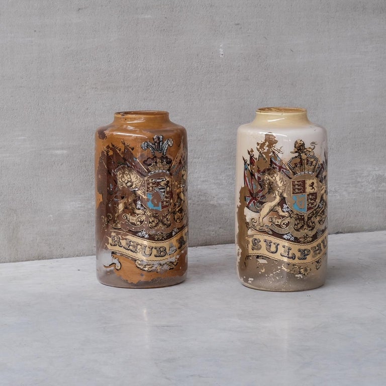 Pair of Antique English XL Glass Apothecary Pots For Sale at 1stDibs