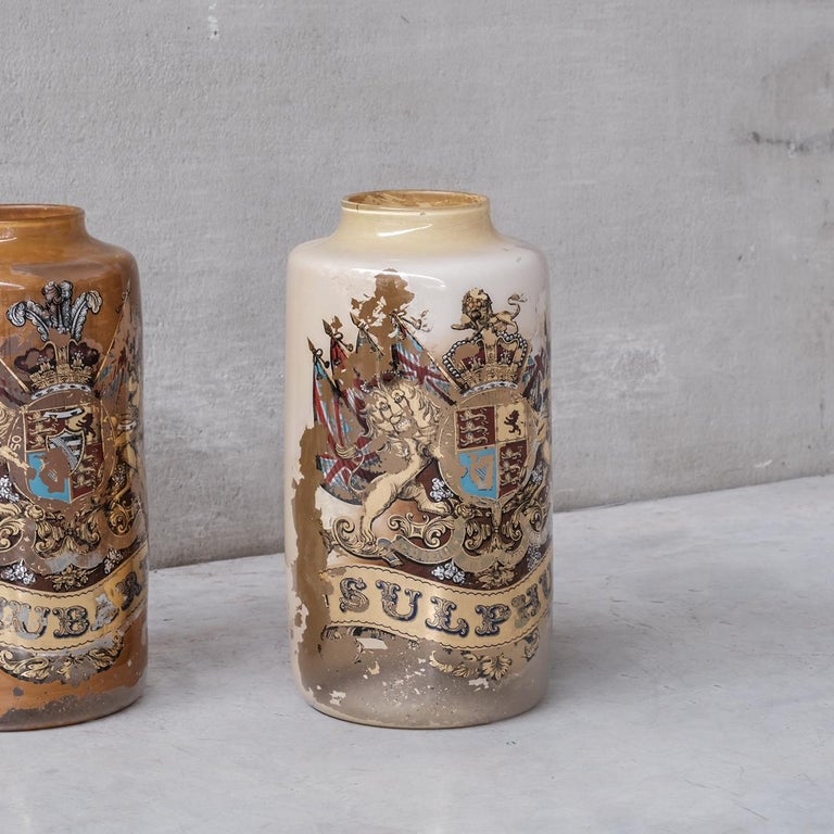 Pair of Antique English XL Glass Apothecary Pots For Sale at 1stDibs