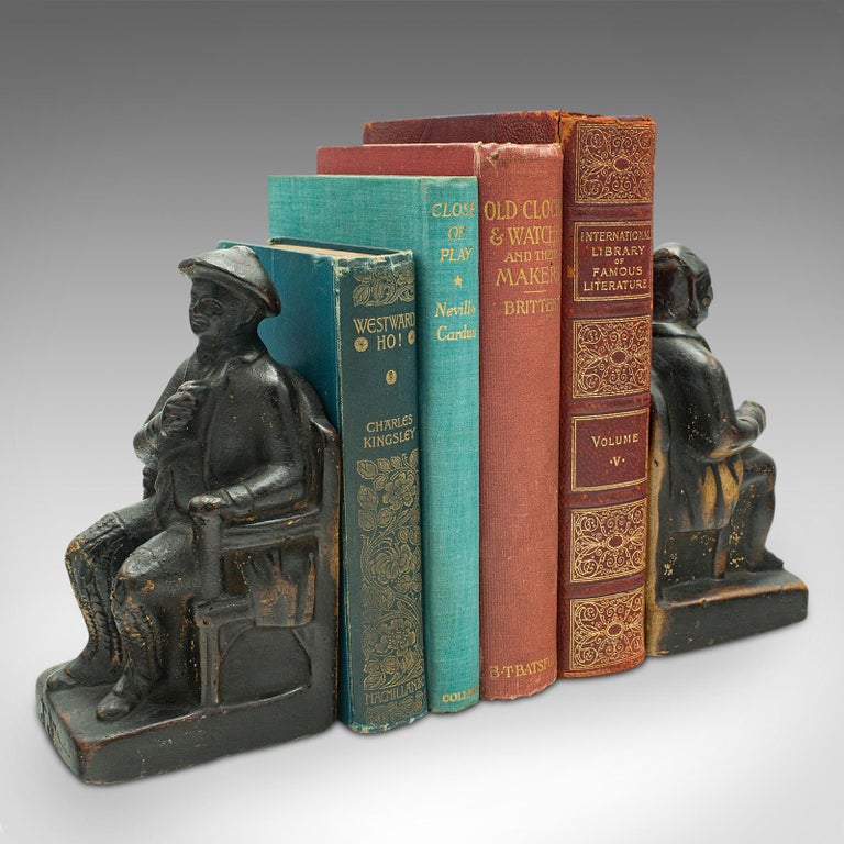 Pair of Antique Figurative Bookends, Dutch, Book Rest, Desktop ...