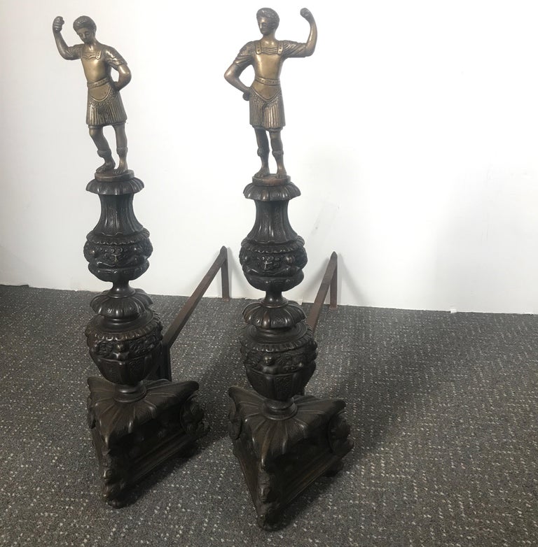 Pair of Antique Figurative Bronze Andirons For Sale at 1stDibs ...