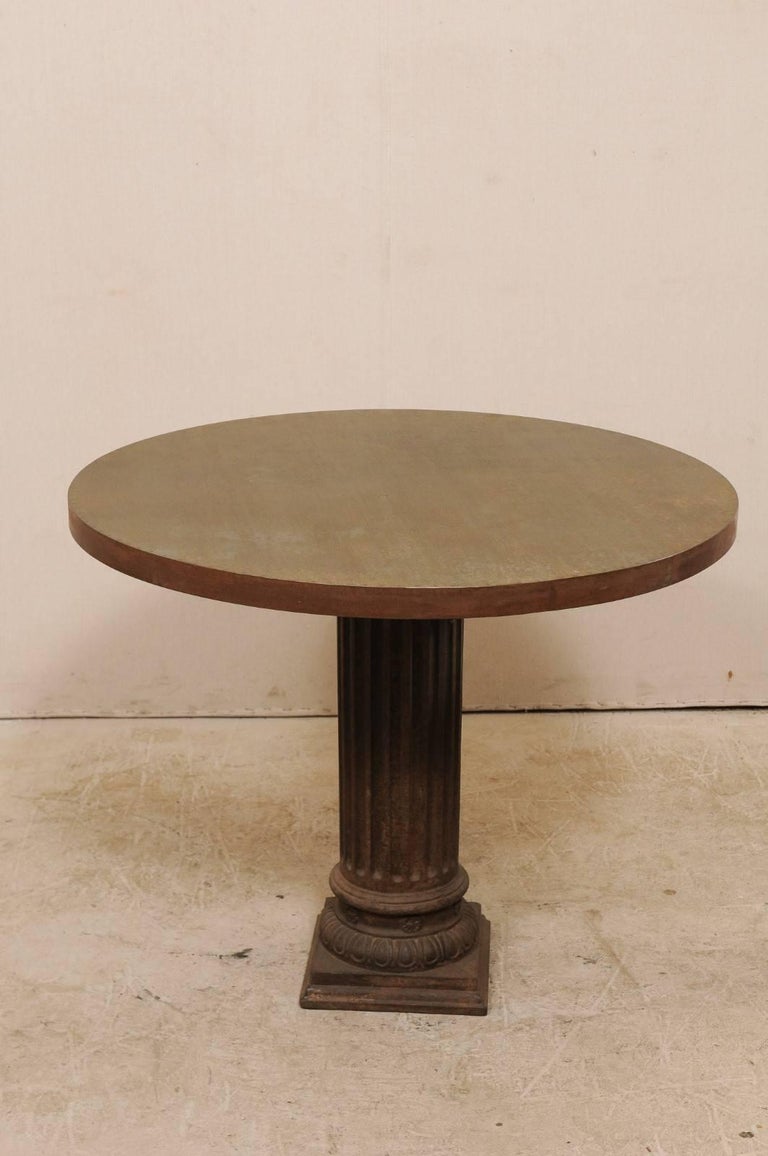 Pair of Antique Fluted-Column Base Tables w/Custom 3' Round Patinated ...