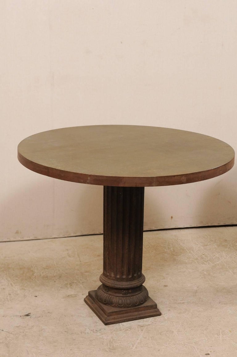 Pair of Antique Fluted-Column Base Tables w/Custom 3' Round Patinated ...