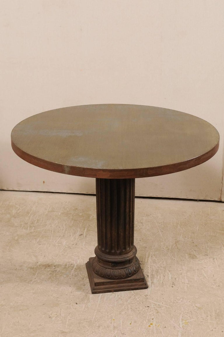 Pair of Antique Fluted-Column Base Tables w/Custom 3' Round Patinated ...