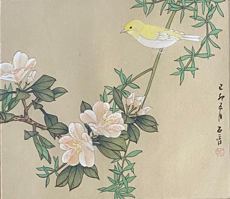 Pair of Antique Framed Chinese Silk and Bird Paintings For Sale at 1stDibs