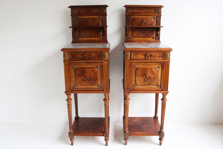 Pair of Antique French 19th Century Night Stands Bedside Walnut Marble ...