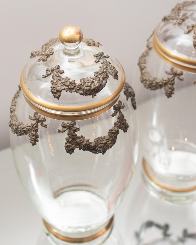 Pair of Antique French Bronze and Glass Cookie Jars at 1stDibs