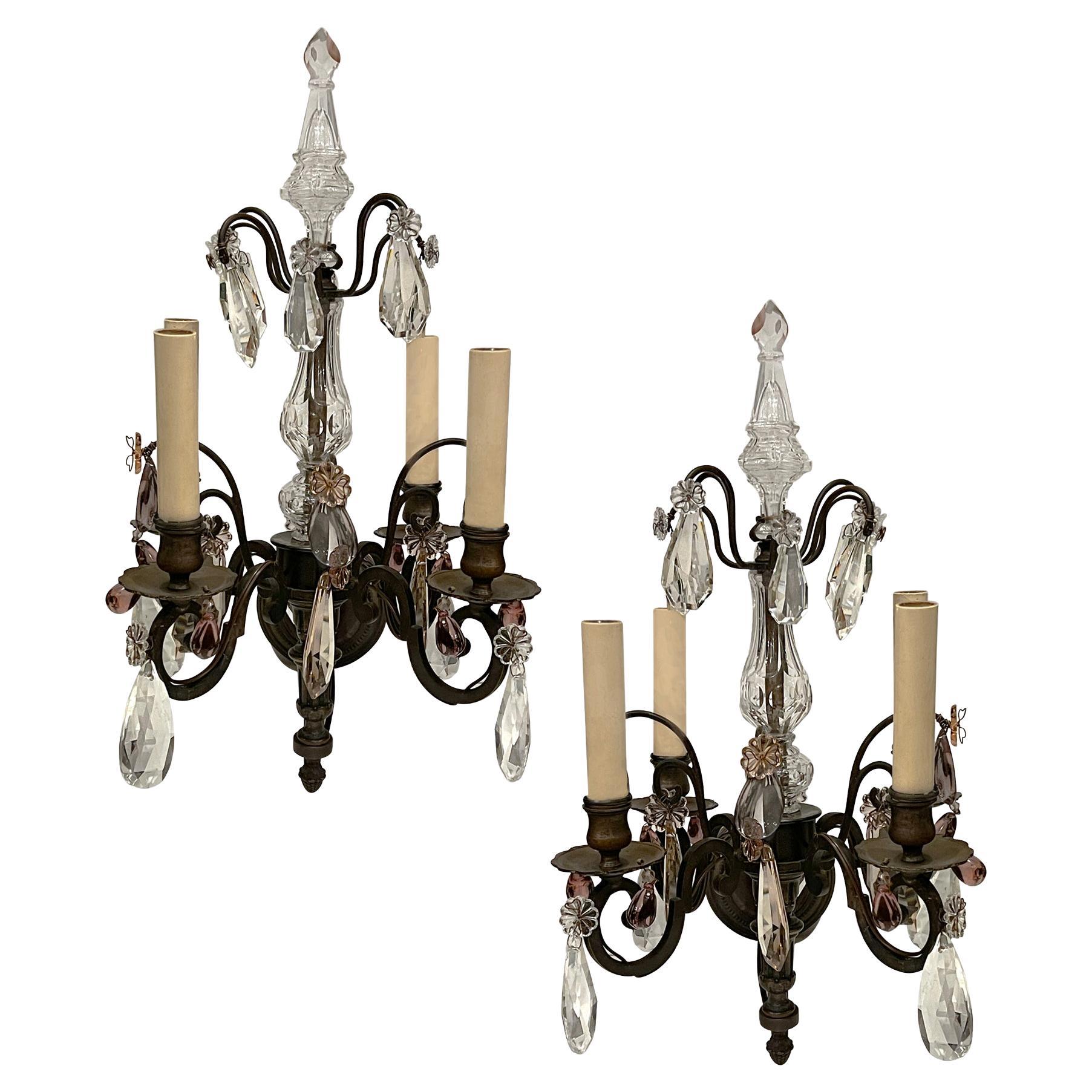 Pair of Large French Crystal Sconces For Sale at 1stDibs