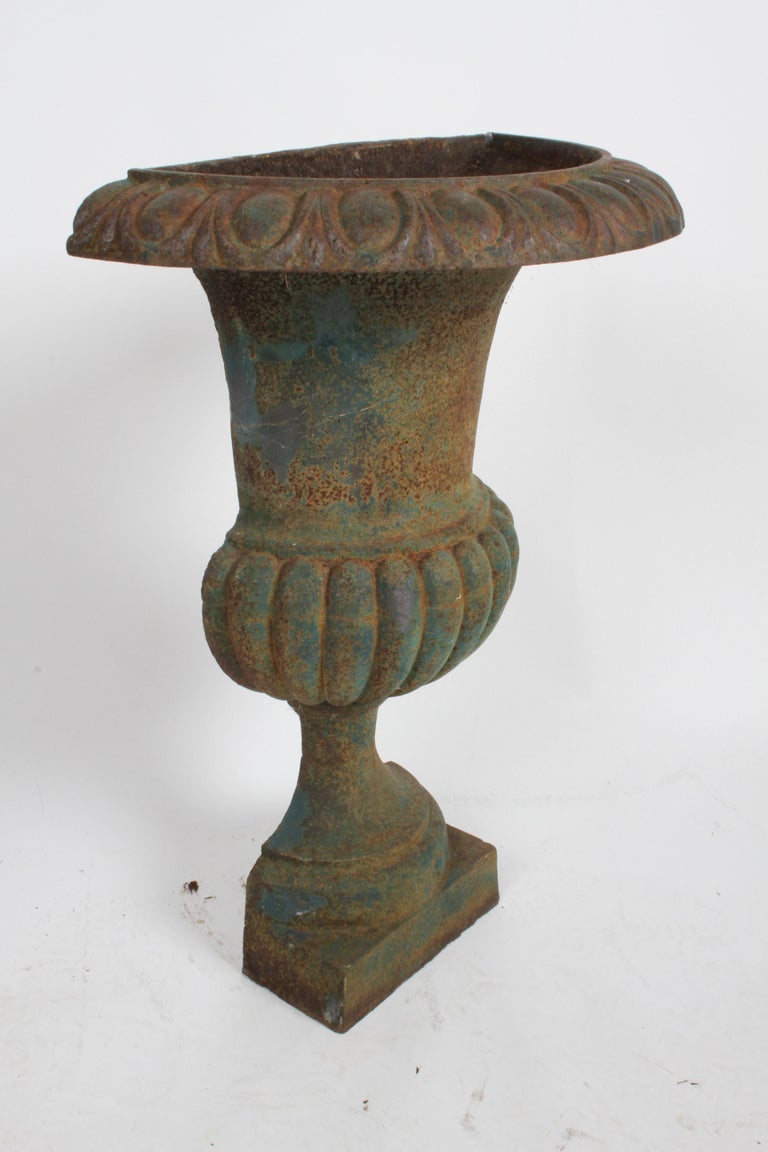 Pair of Antique French Garden Cast Iron Half Round Urn Form Fluted Wall ...
