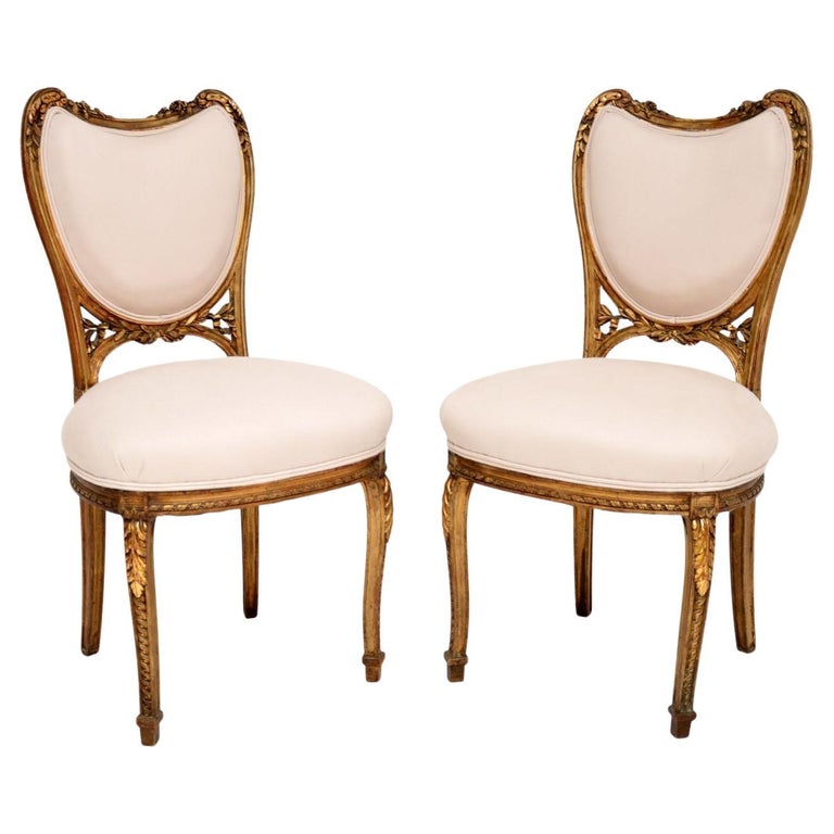 Pair of Antique French Gilt Wood Side Chairs For Sale at 1stDibs