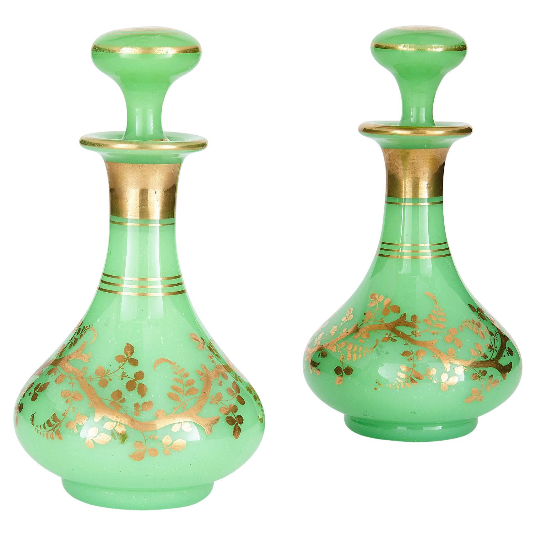 Pair of Antique Blue and White Opaline Glass Vases For Sale at 1stDibs