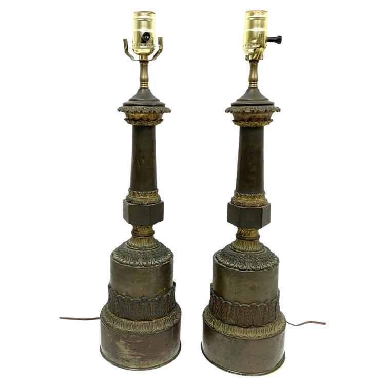 Pair Of Antique French Neoclassical Style Metal Table Lamps By Careall ...