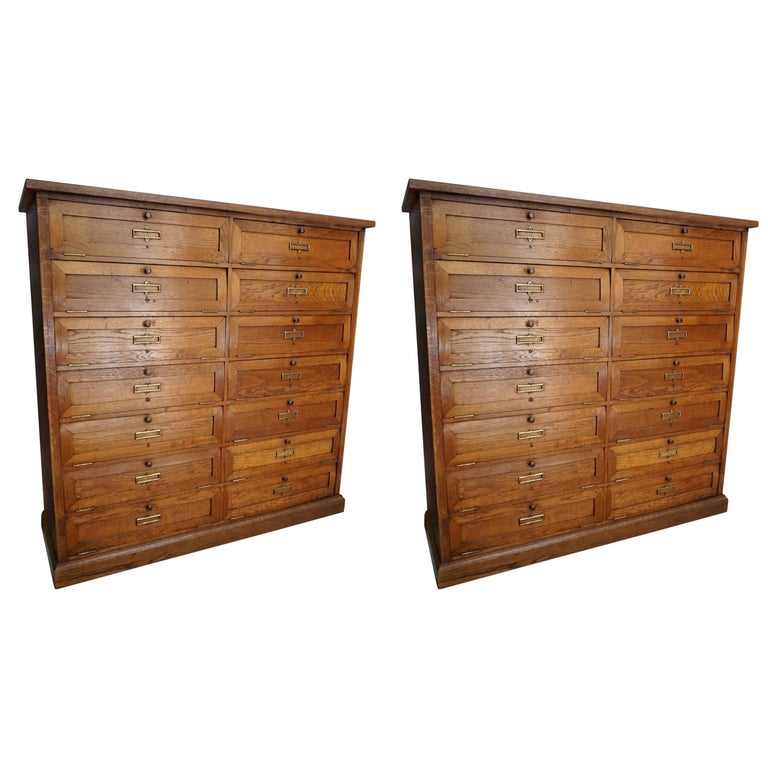 Pair of Antique French Oak Bank Cabinet with Drop Down Doors, 1900 at ...