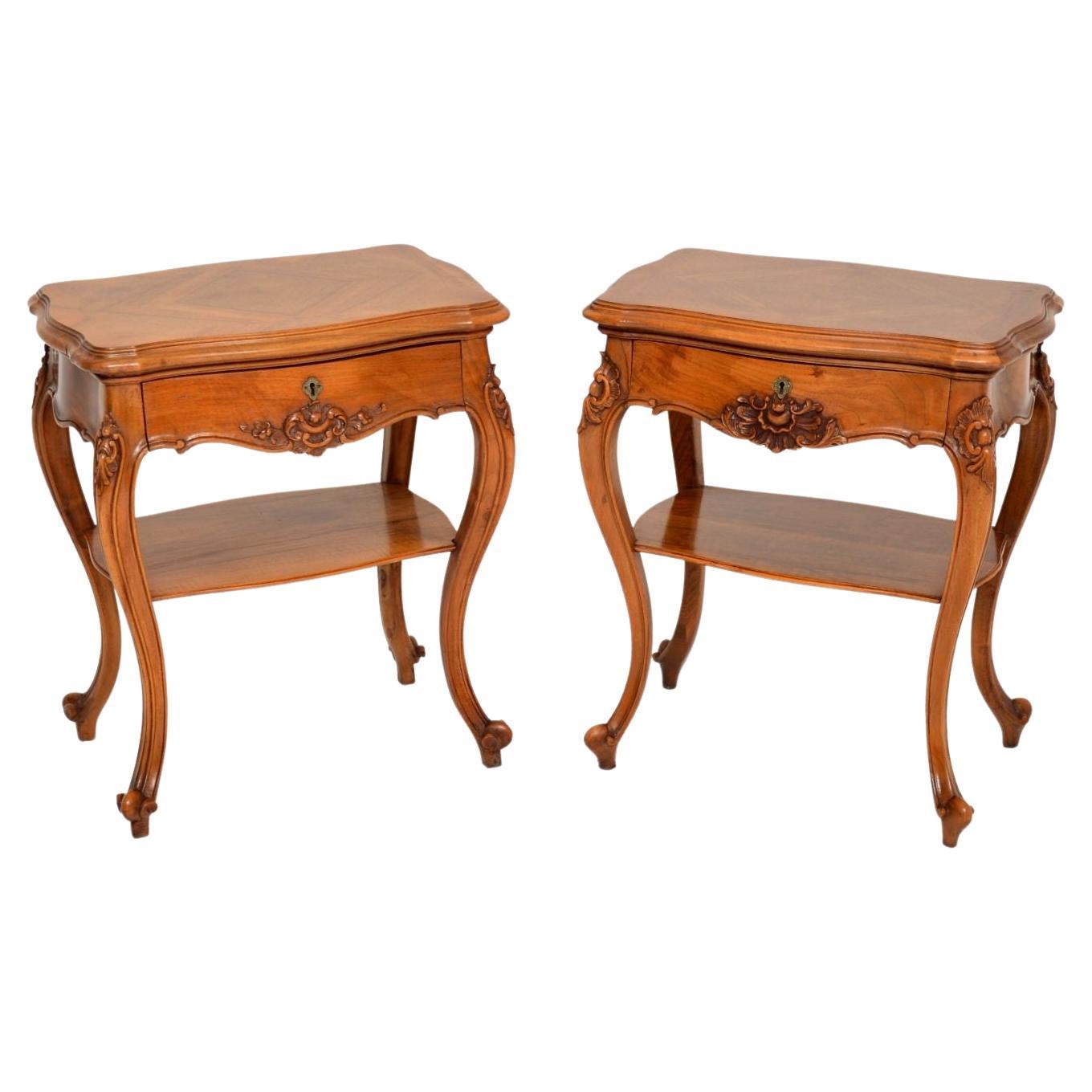 Pair of Antique French Walnut Side or Bedside Tables at 1stDibs