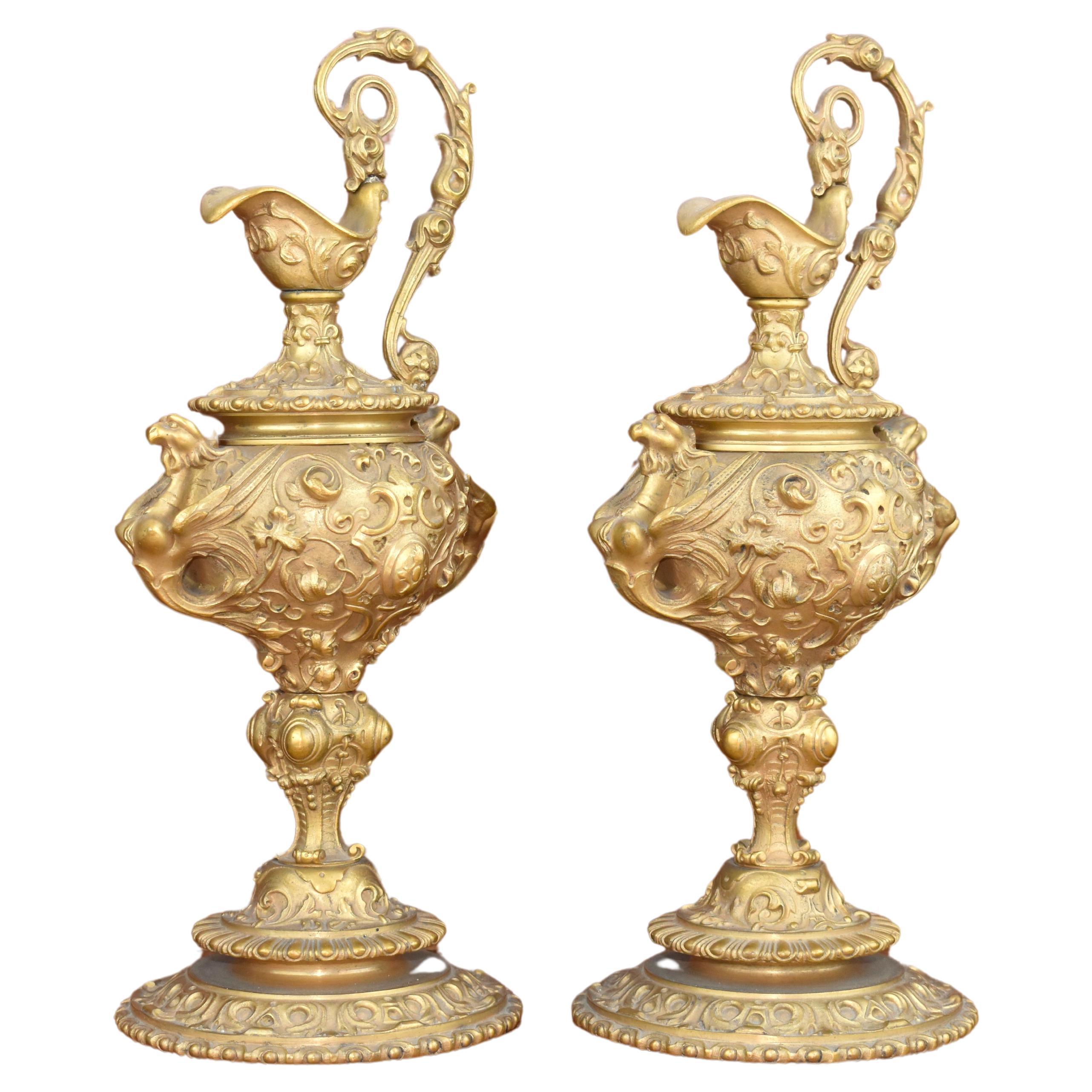 PAIR OF ANTIQUE FRNECH GILDED BRONZE EWER VASES, 19th CENTURY For Sale ...