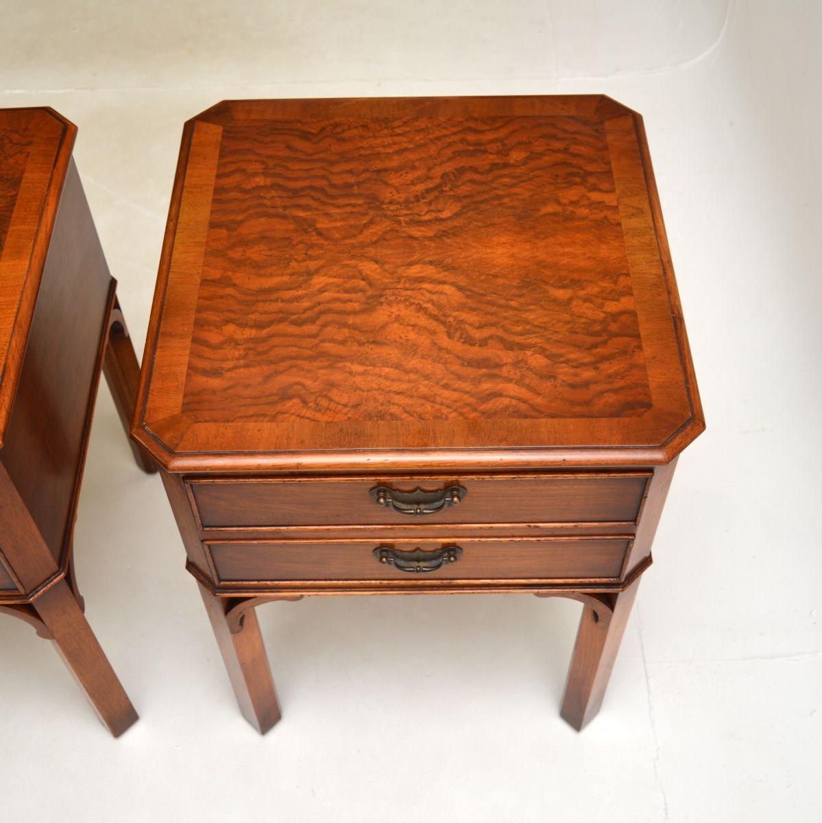 Pair of Antique Georgian Style Burr Walnut Side Tables For Sale at 1stDibs