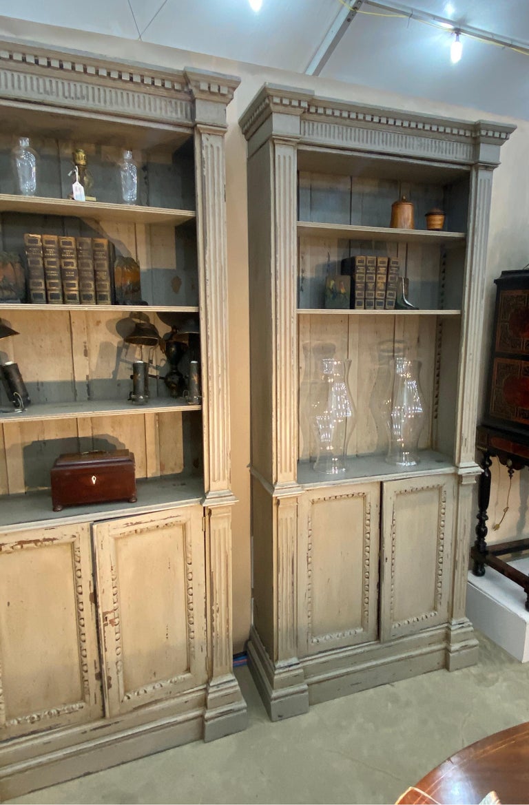 Pair of Antique Georgian Style Grey Painted Bookcases at 1stDibs