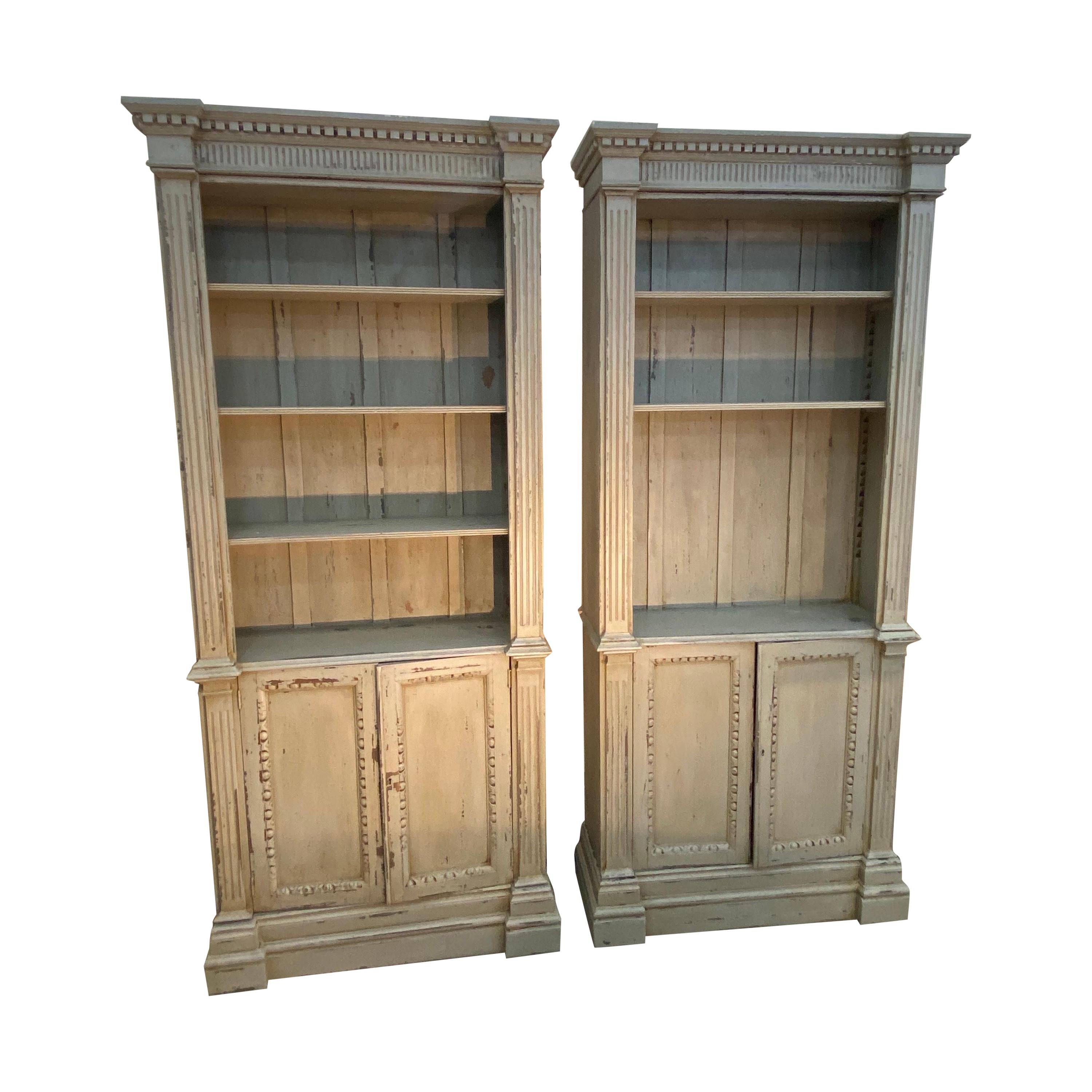 Pair of Antique Georgian Style Grey Painted Bookcases at 1stDibs