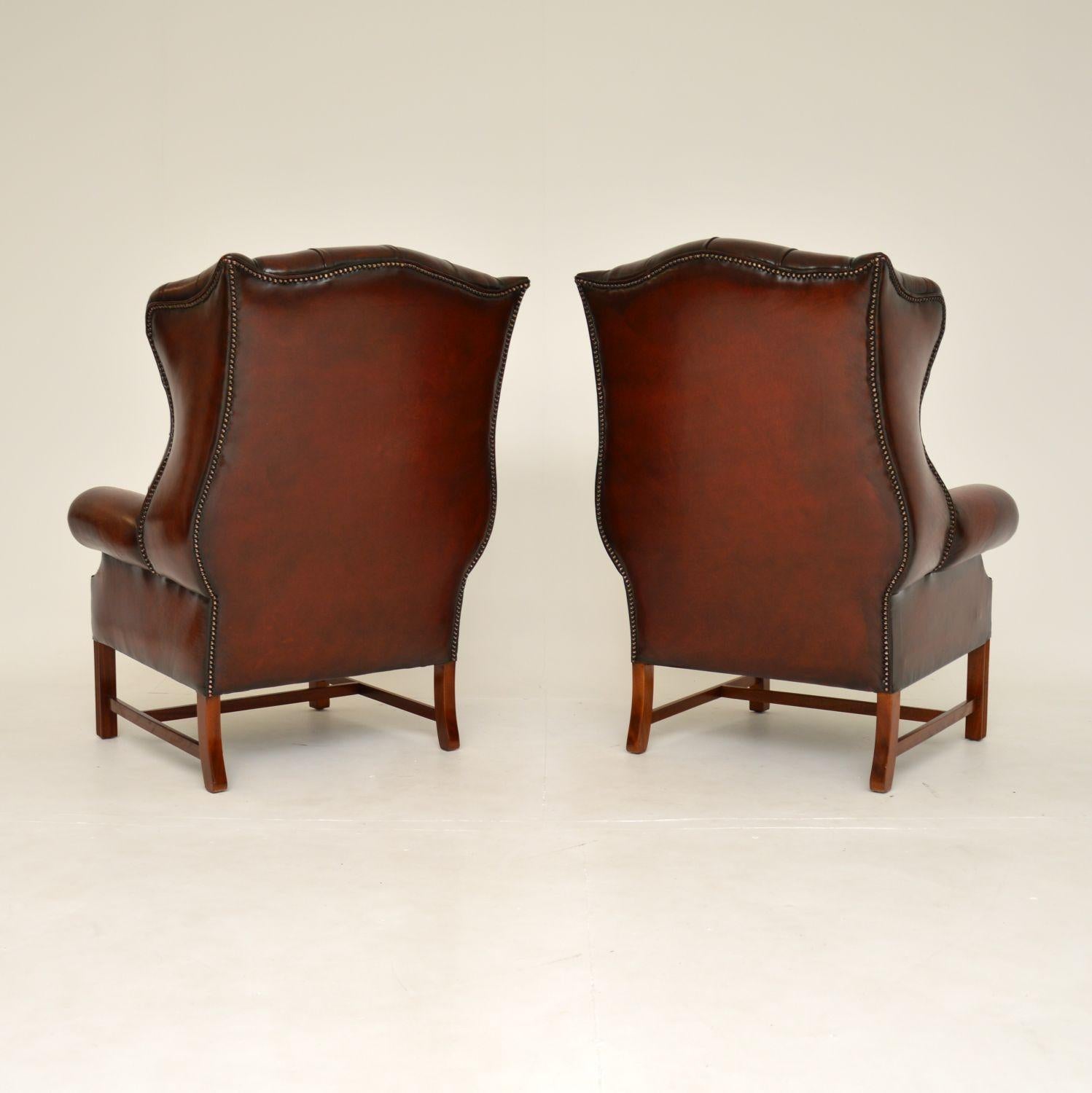 Pair of Antique Georgian Style Leather Wing Back Armchairs For Sale at ...