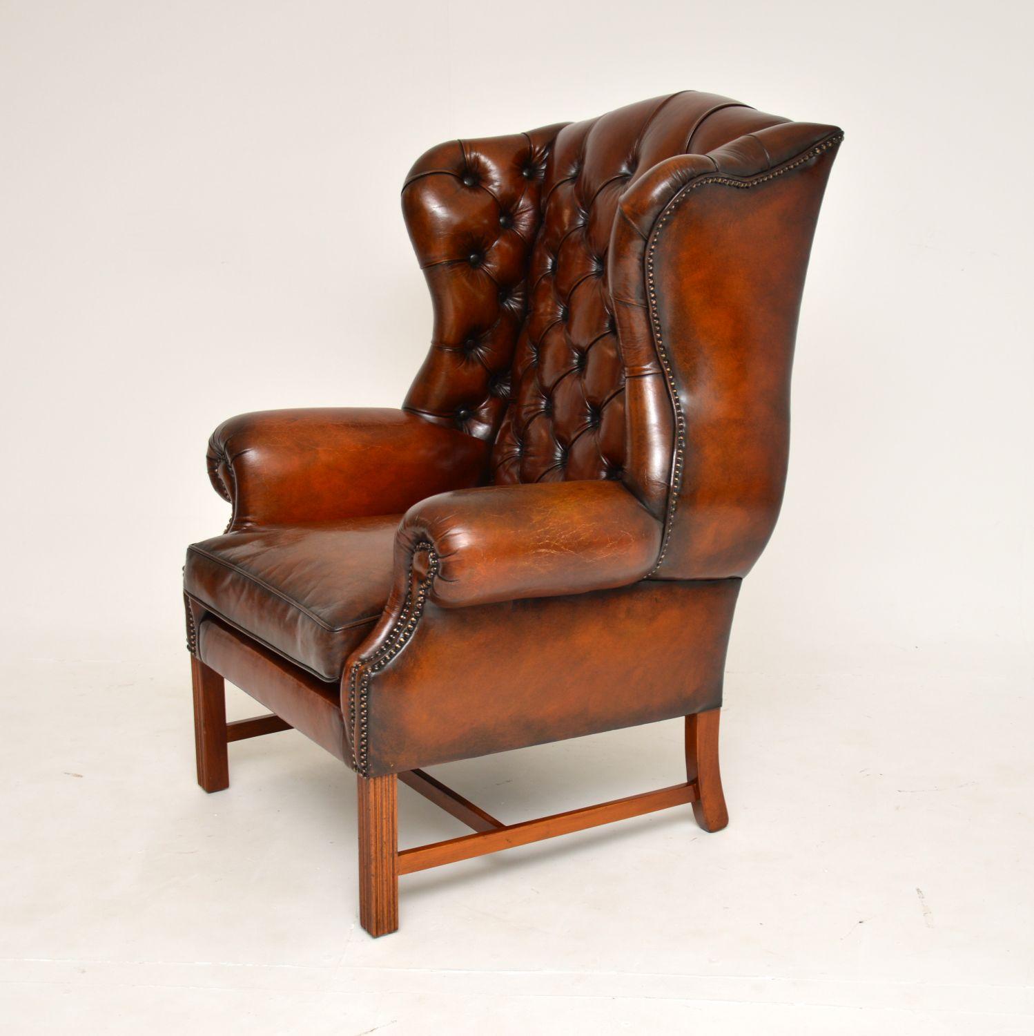 Pair of Antique Georgian Style Leather Wing Back Armchairs For Sale at ...