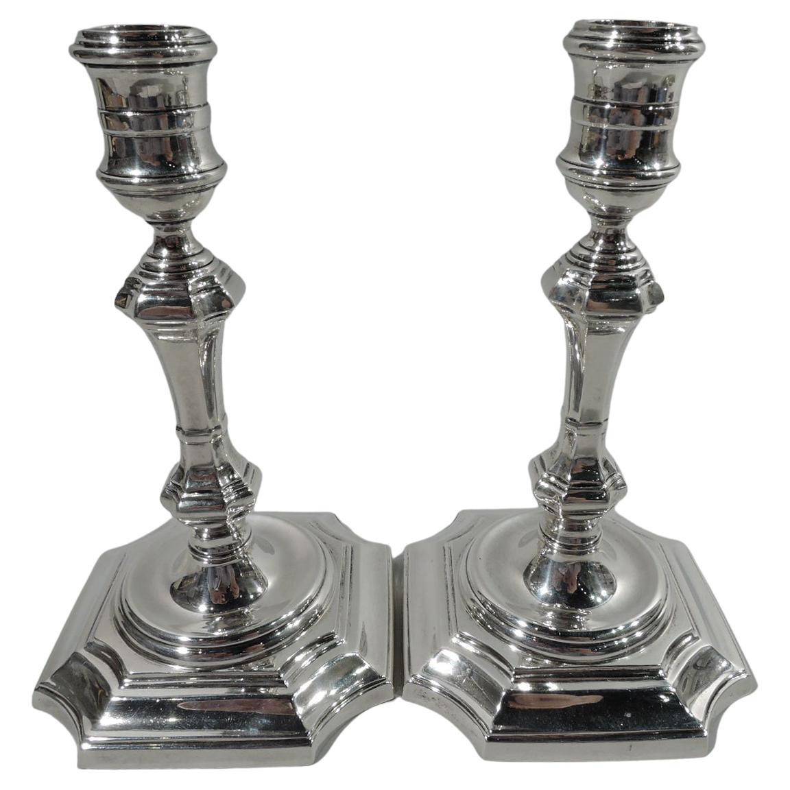 Tall Pair of Edwardian Sterling Silver Adam Style Candlesticks at 1stDibs