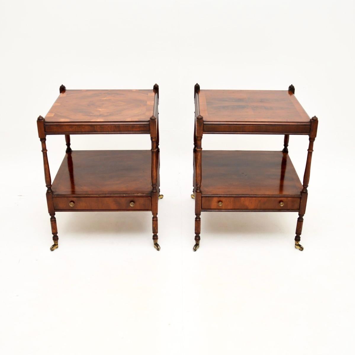 Pair of Antique Georgian Style Yew Wood Side Tables For Sale at 1stDibs