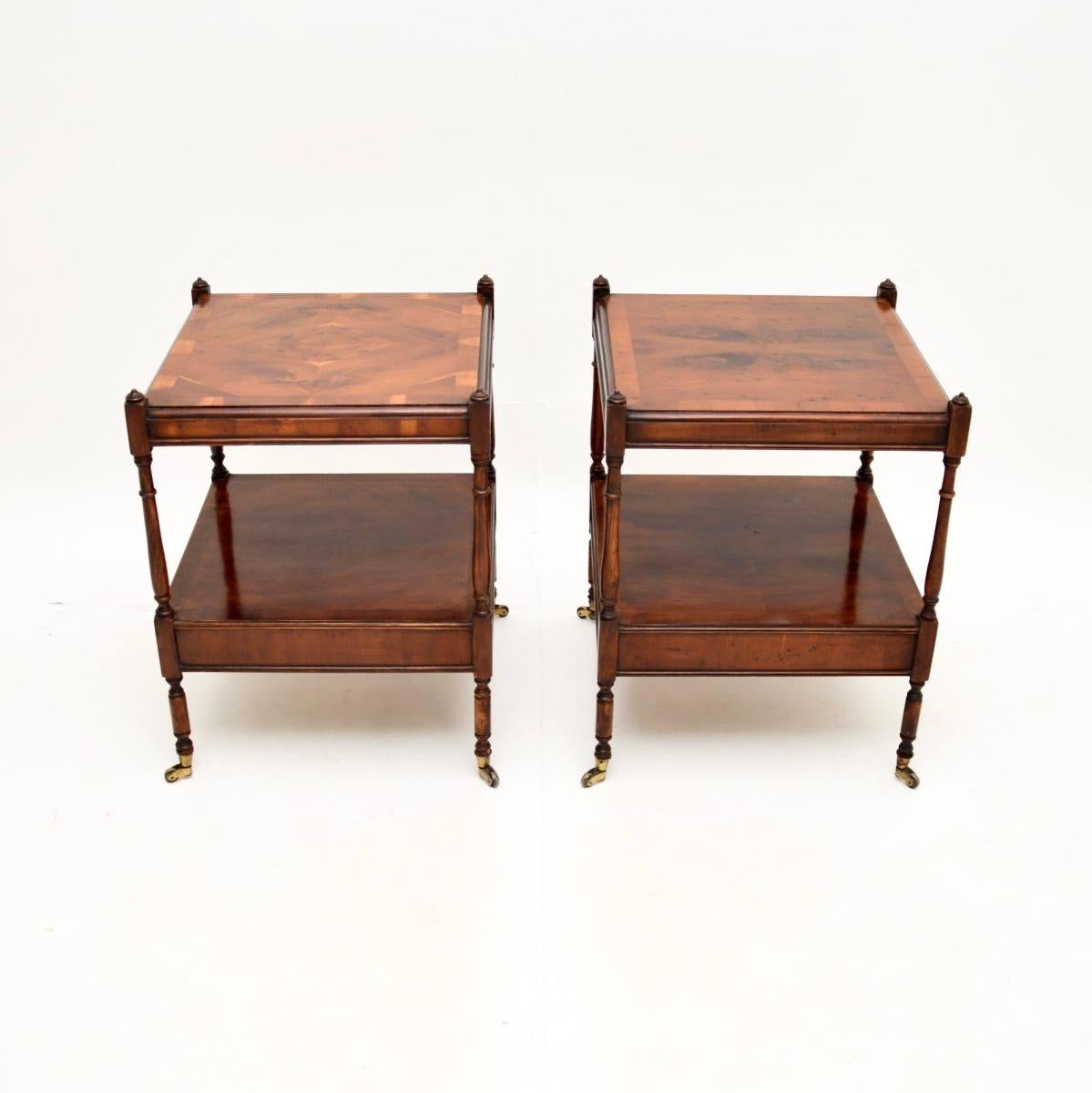 Pair of Antique Georgian Style Yew Wood Side Tables For Sale at 1stDibs