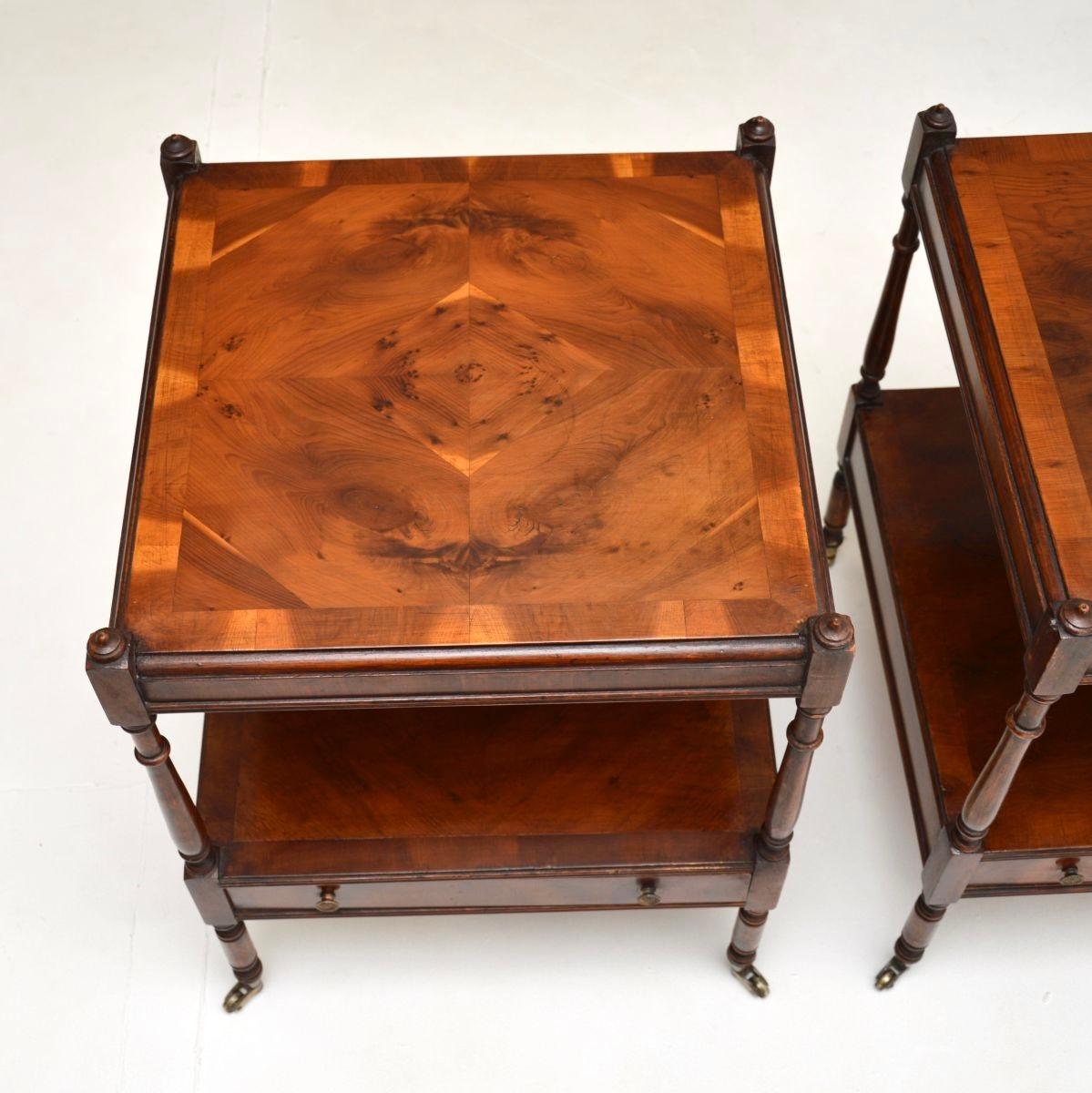 Pair of Antique Georgian Style Yew Wood Side Tables For Sale at 1stDibs