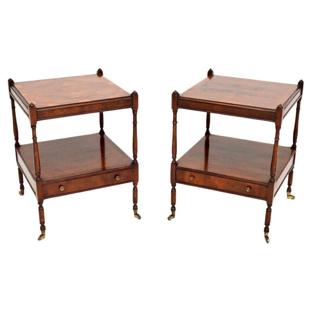 Pair of Antique Georgian Style Yew Wood Side Tables For Sale at 1stDibs