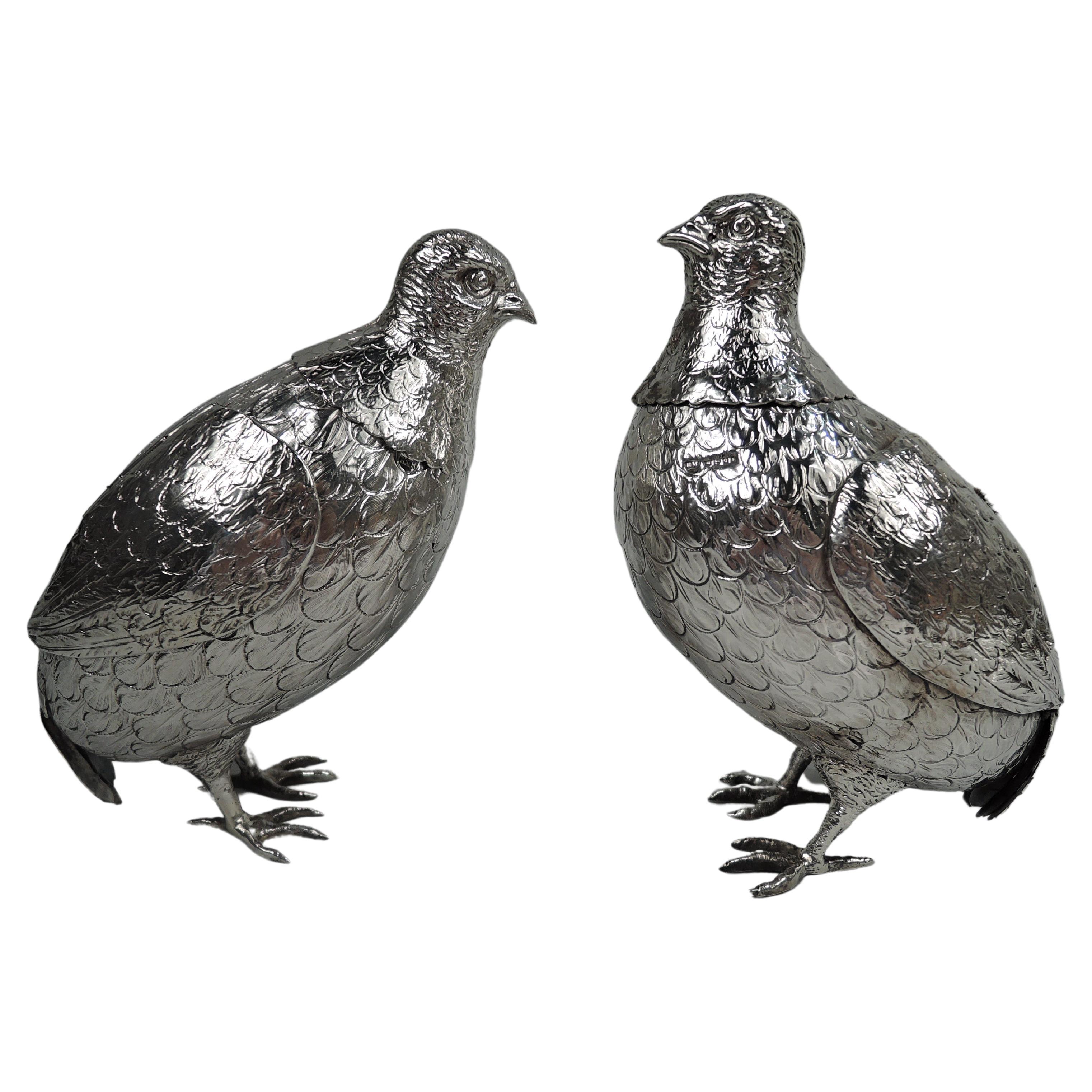 Pair of Antique German Silver Game Bird Spice Boxes For Sale at 1stDibs