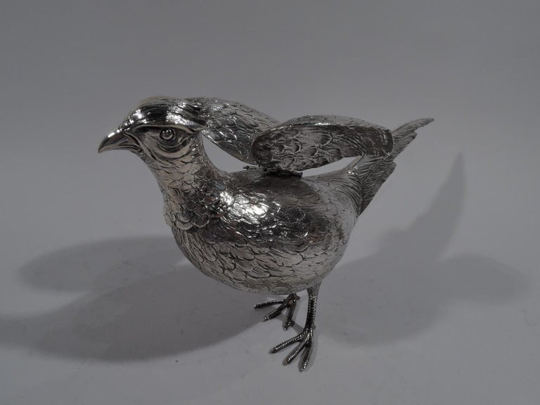 Pair of Antique German Silver Pheasant Spice Boxes For Sale at 1stDibs