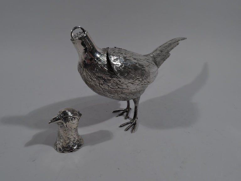 Pair of Antique German Silver Pheasant Spice Boxes For Sale at 1stDibs