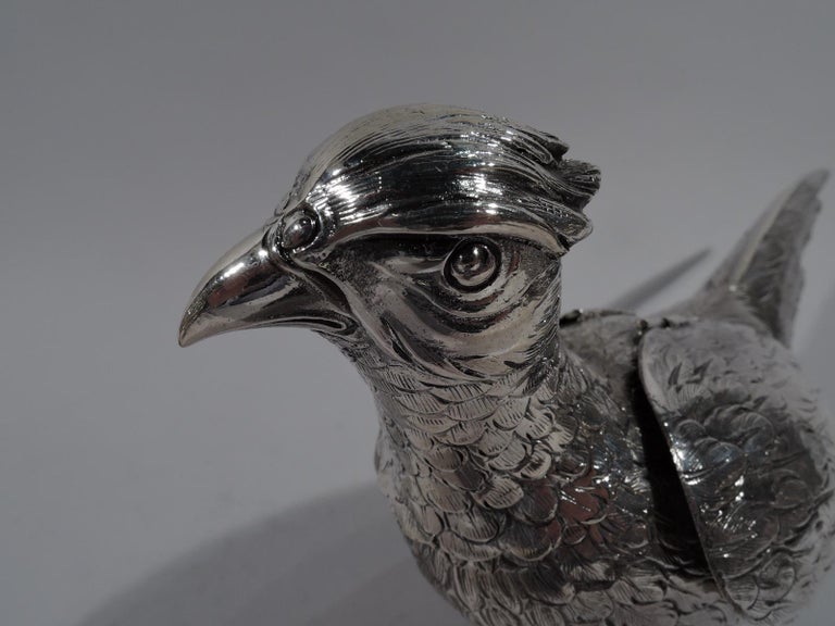 Pair of Antique German Silver Pheasant Spice Boxes For Sale at 1stDibs