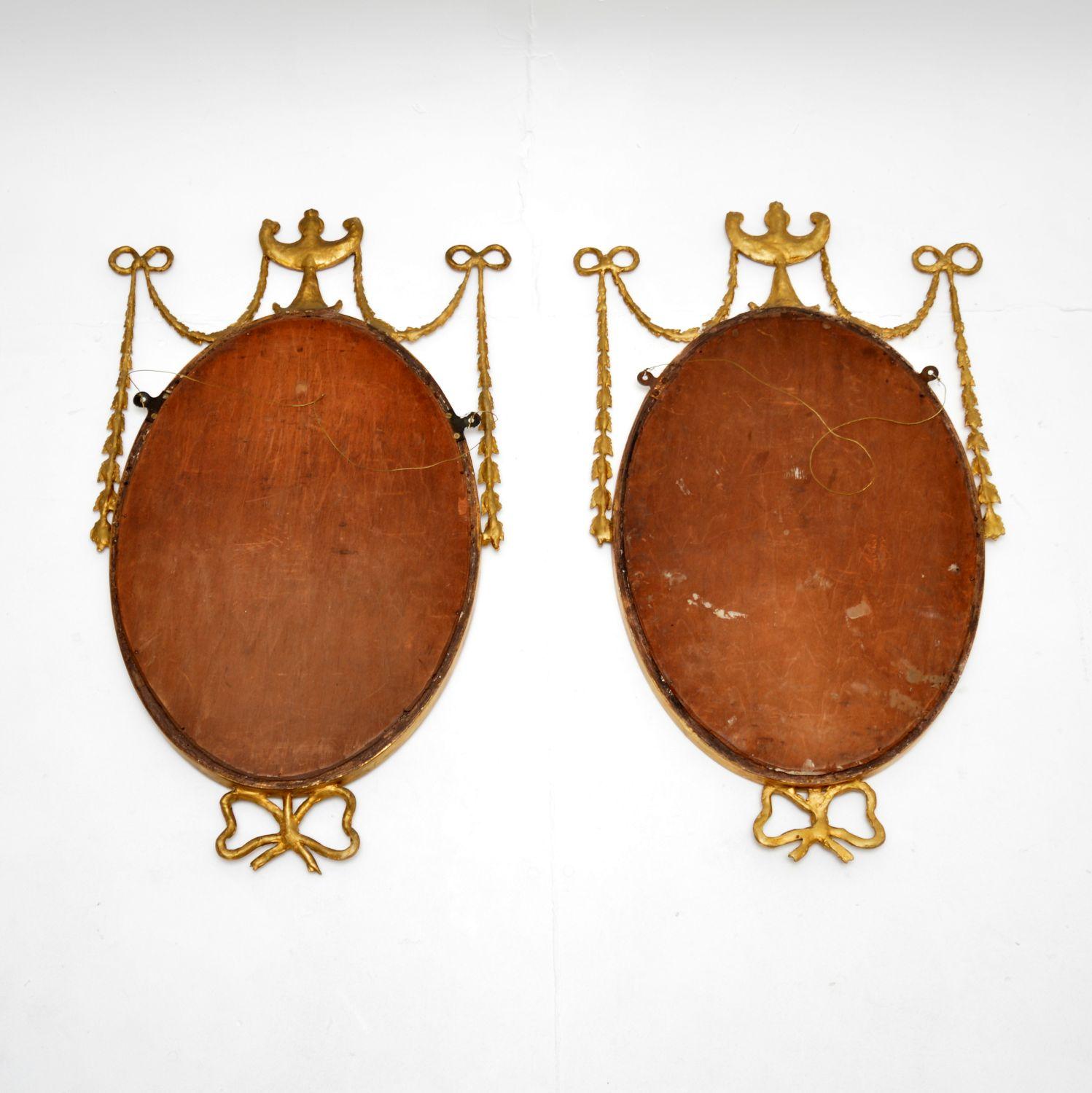 Pair of Antique Gilt Wood Adam Style Mirrors For Sale at 1stDibs