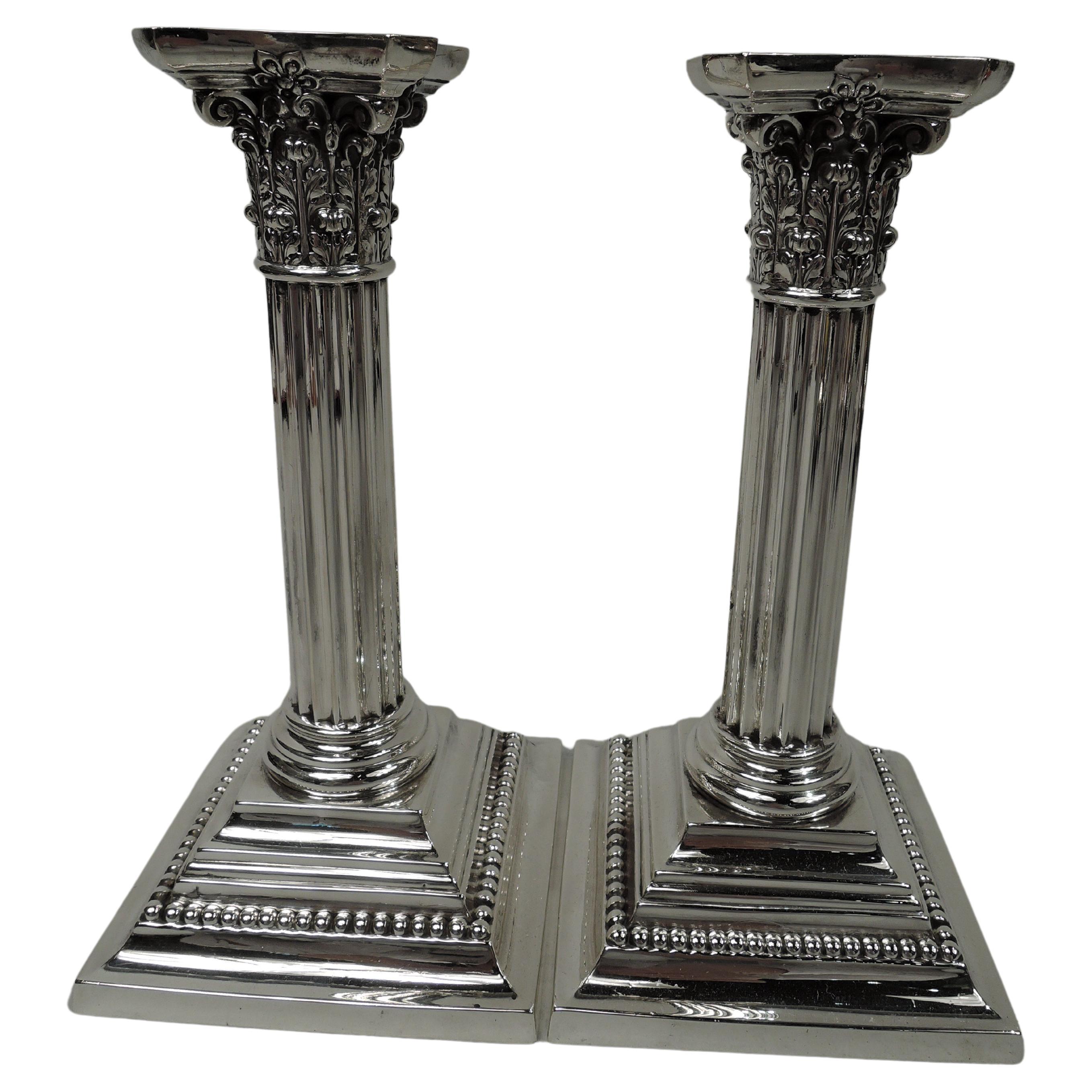 1960's Hand Painted Classical Column Portuguese Faience Candlesticks ...