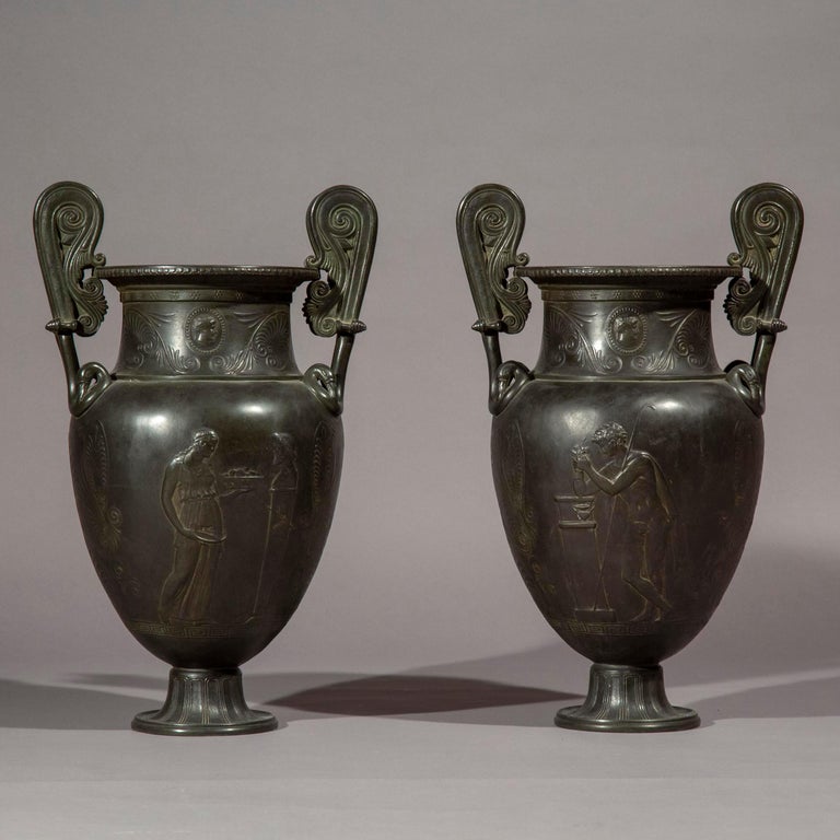 Pair of Antique Grand Tour Bronze Volute Krater Vases, 19th Century For ...