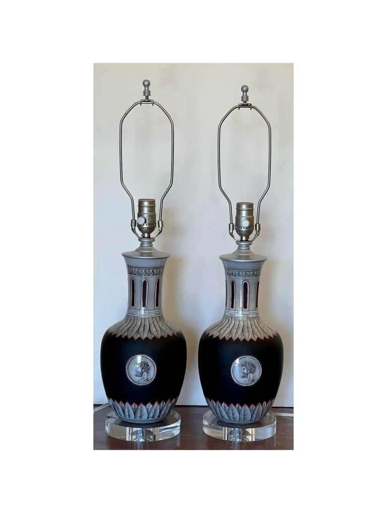 Pair of Antique Greco Roman Enamel Glass Vases Now Designer Table Lamps ...