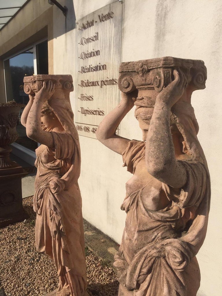 Pair of Antique Greek Cariatide Stone Statues, 1950s at 1stDibs