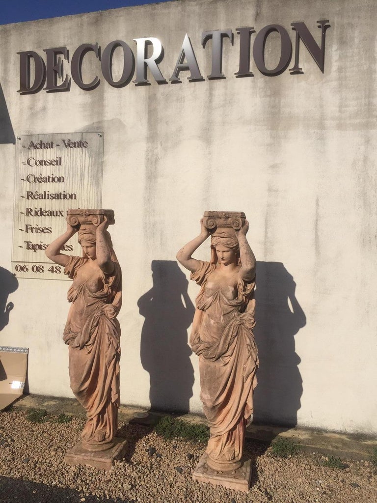 Pair of Antique Greek Cariatide Stone Statues, 1950s at 1stDibs