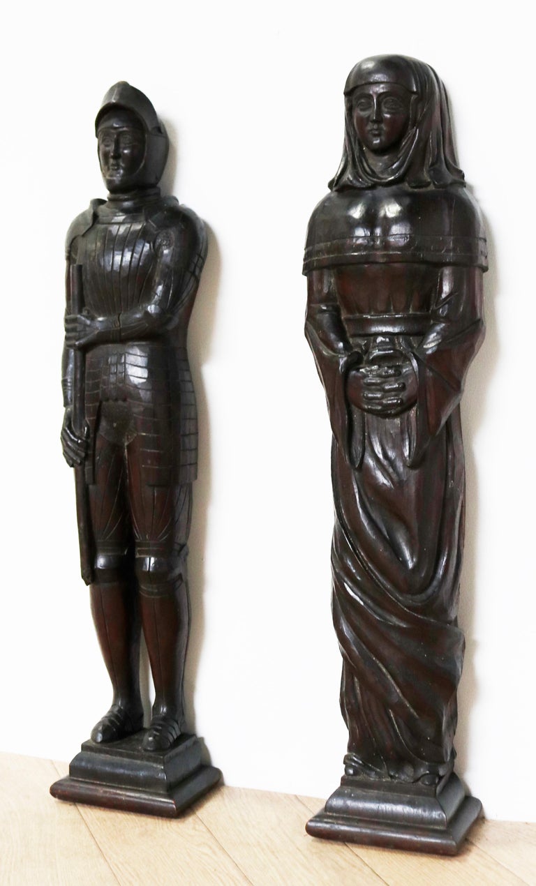 Pair of Antique Hand Carved Oak Figures For Sale at 1stDibs