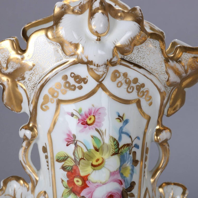 Pair of Antique Hand-Painted and Gilt Floral Old Paris Porcelain Spill ...