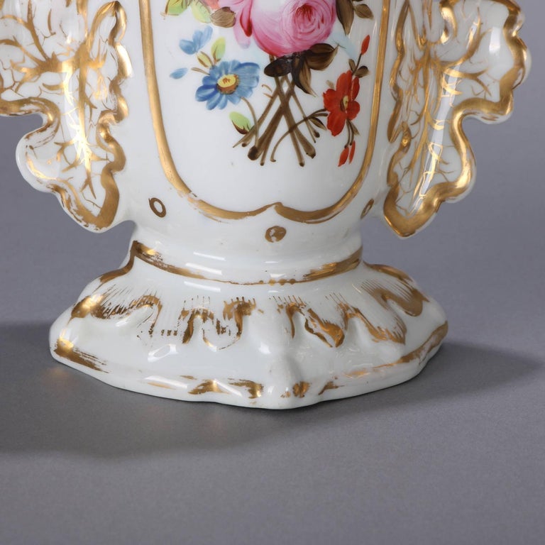 Pair of Antique Hand-Painted and Gilt Floral Old Paris Porcelain Spill ...