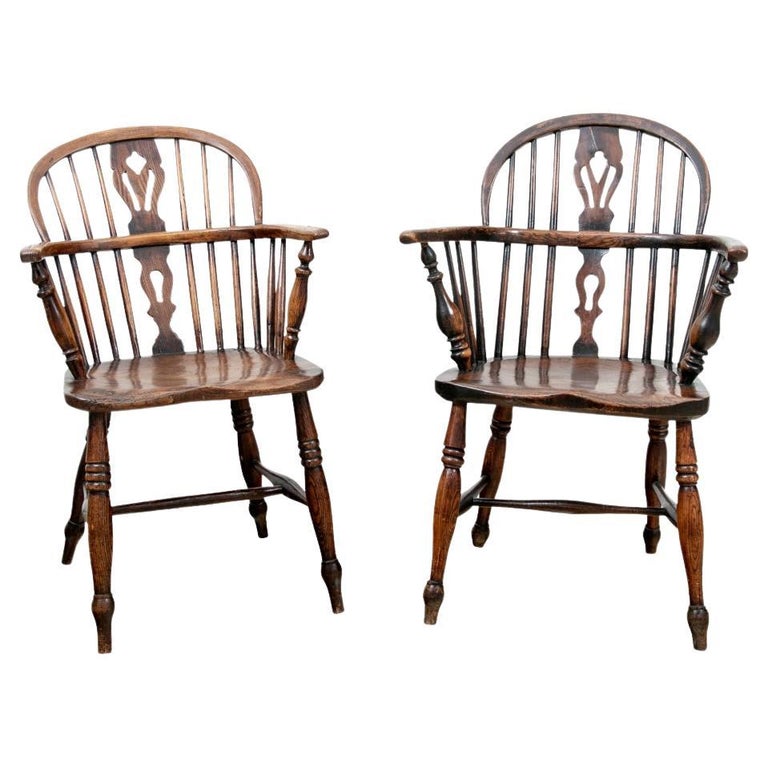 Pair of Antique Hoop-Back Windsor Oak Armchairs For Sale at 1stDibs