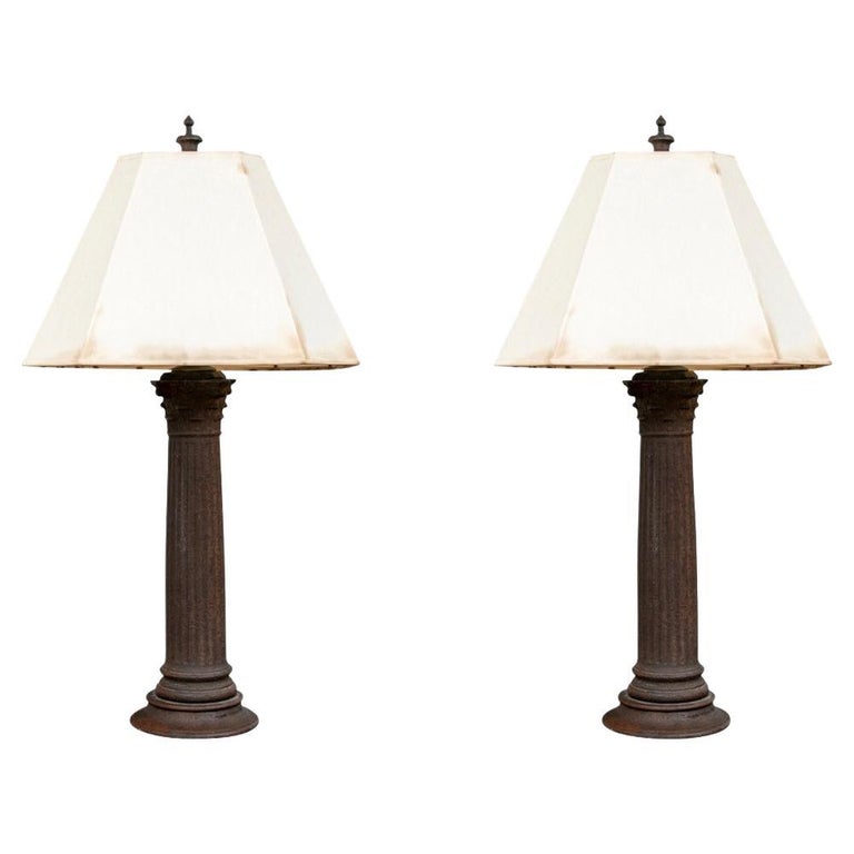 Pair of Antique Iron Decorative Columns as Table Lamps For Sale at 1stDibs